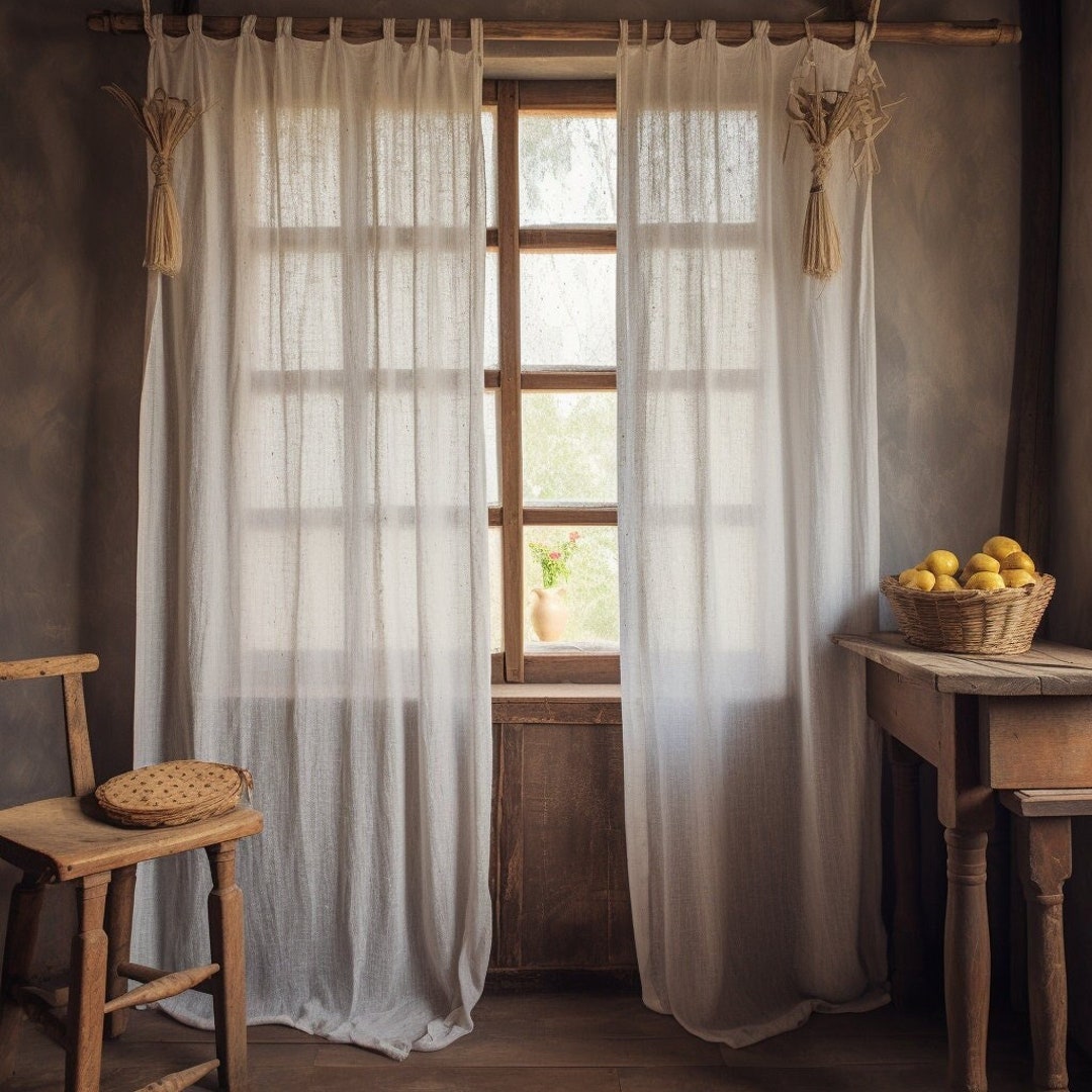 Ethereal Off-white Linen Crinkled Sheer Curtain - Delicate and Organic ...