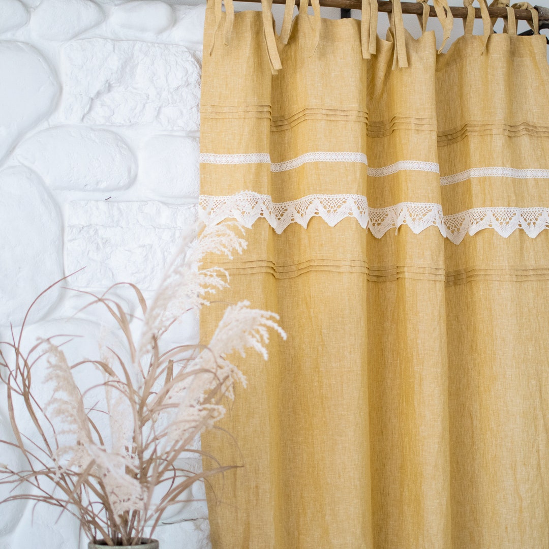 Yellow Ochre Linen Curtain, Mustard Linen Drape, Boho Linen Curtain - Etsy