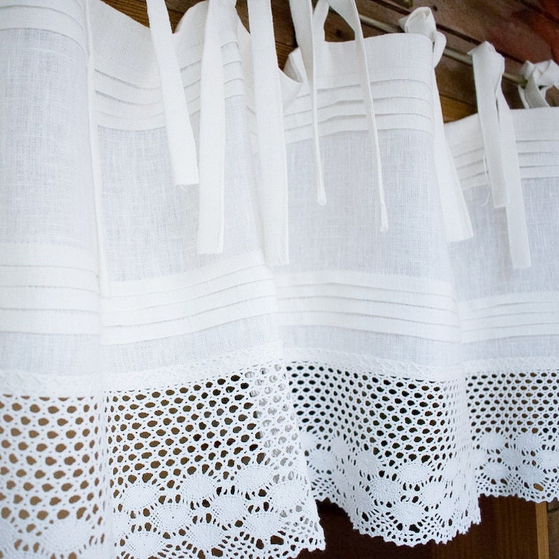 Linen Kitchen Curtain With Lace - Etsy
