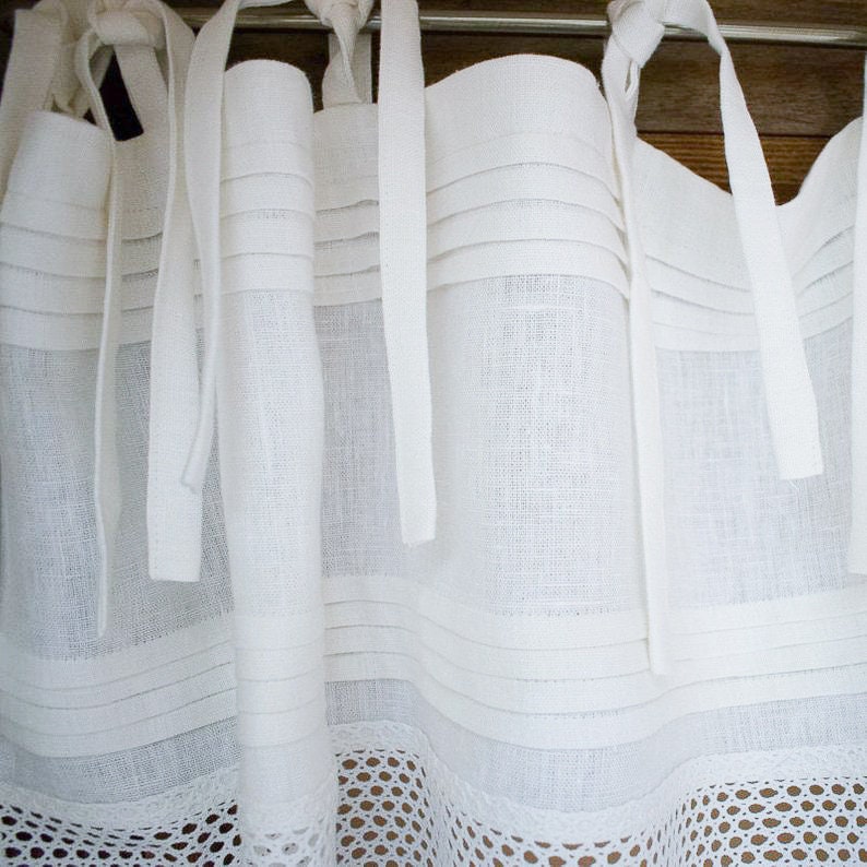 Linen Kitchen Curtain With Lace - Etsy