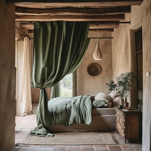 Linen bed canopy store