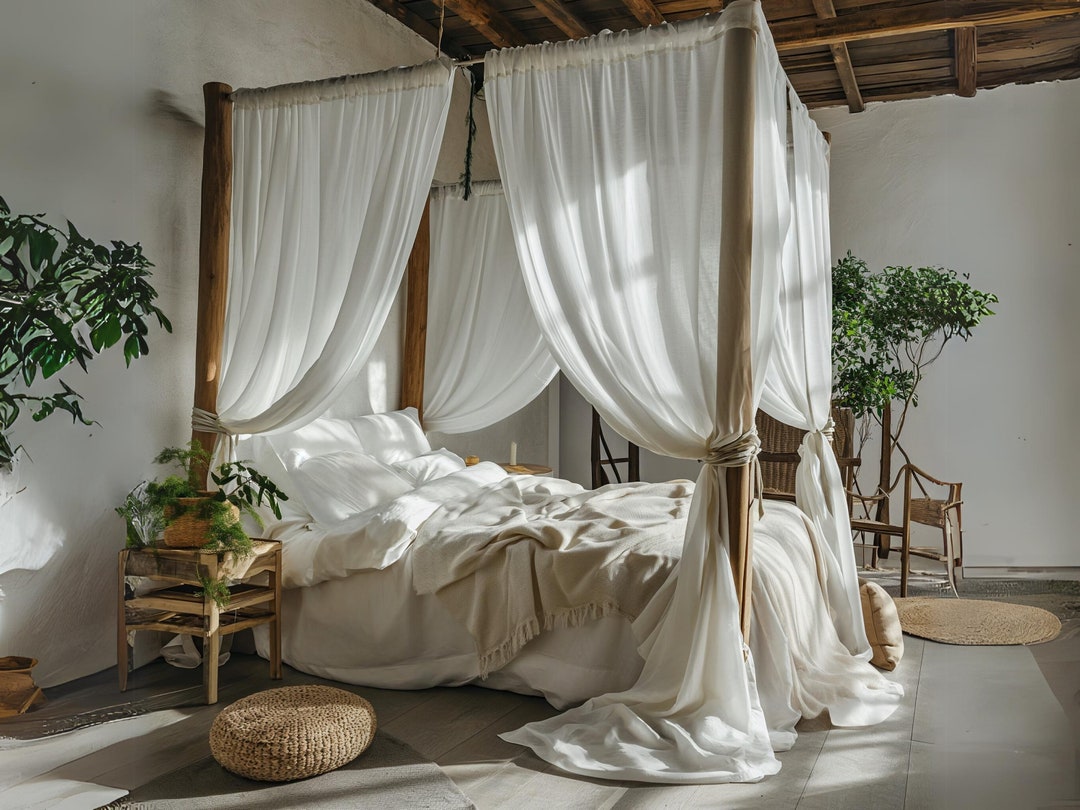 Canopy Bed Curtains | Bed Drape | Bed Tent | Perfect White Linen Drapes ...