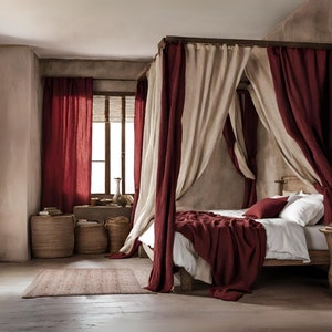 Heavyweight Linen Bed Canopy Panel | Linen Canopy Bed Curtains ...