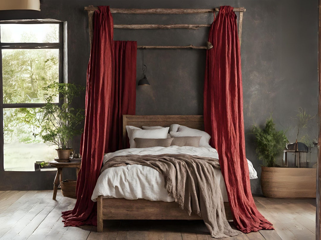 Heavyweight Linen Bed Canopy Panel | Linen Canopy Bed Curtains ...