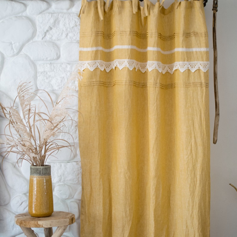 Yellow Ochre Linen Curtain, Mustard Linen Drape, Boho Linen Curtain - Etsy