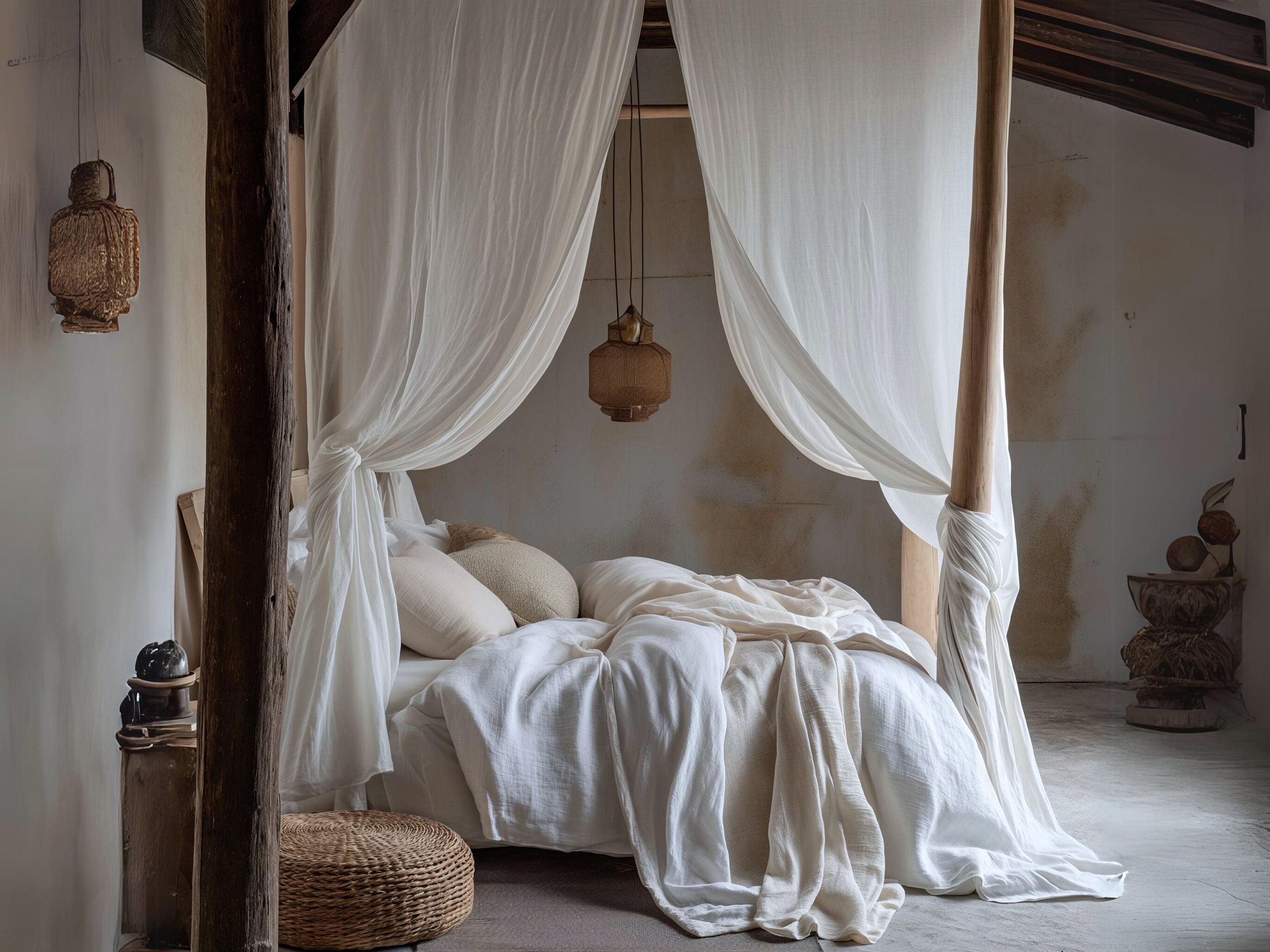Canopy Bed Curtains | Bed Drape | Bed Tent | Perfect White Linen Drapes ...