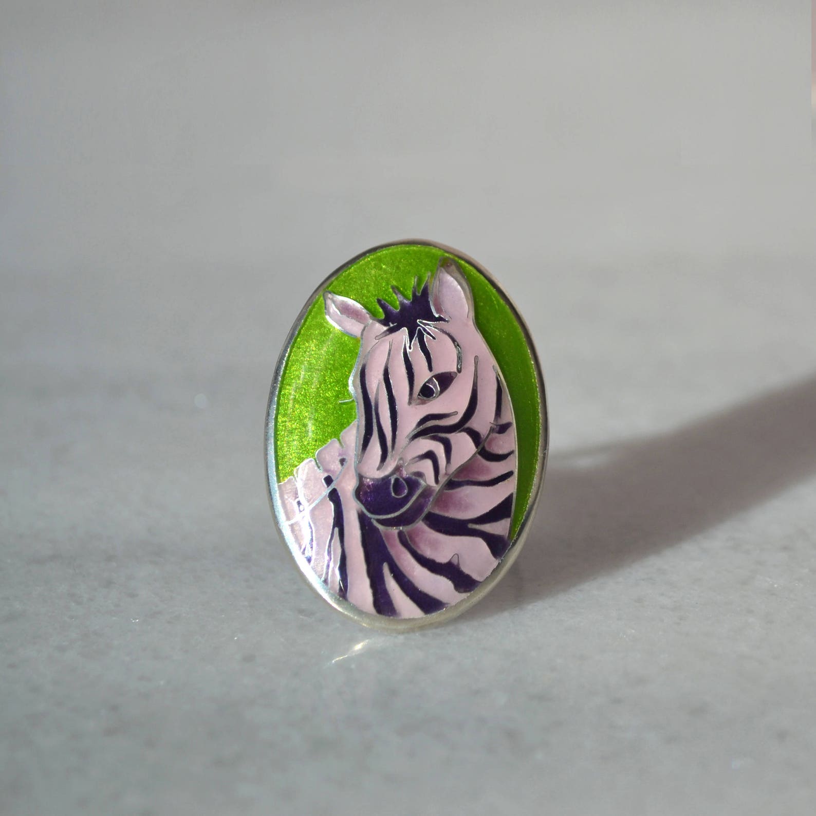 Zebra Ring, Statement Ring, Cloisonné Ring, Enamel Ring, Silver Ring ...