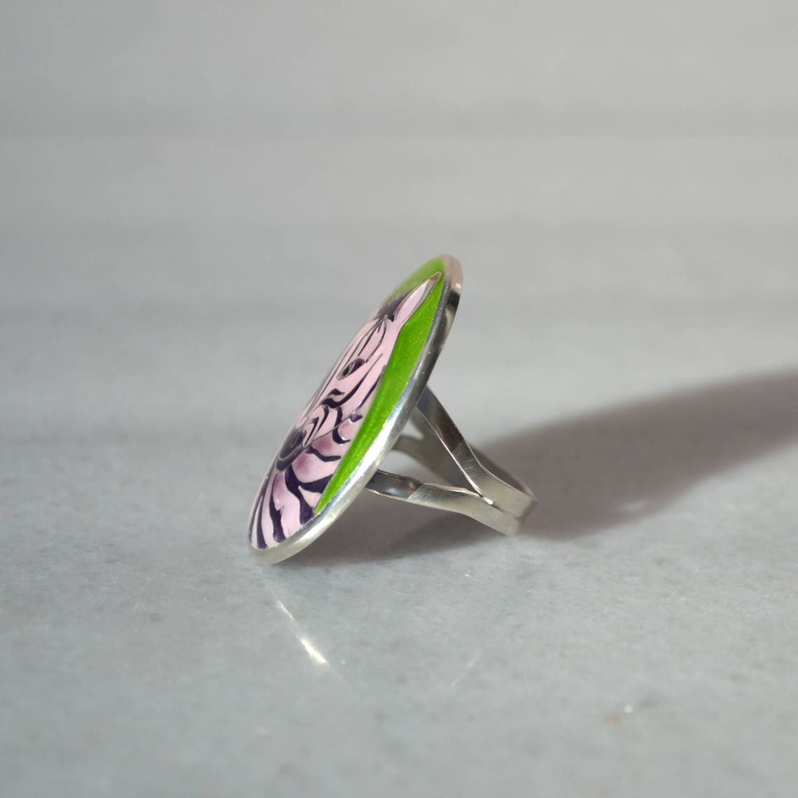 Zebra Ring, Statement Ring, Cloisonné Ring, Enamel Ring, Silver Ring ...