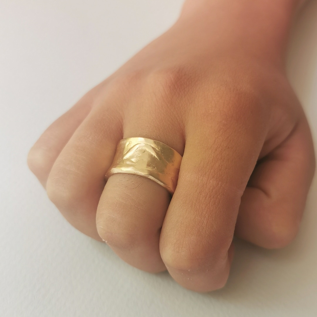 18k Gold Cigar Band Ring, Solid Yellow Gold Ring, 12mm Wide Gold Ring ...