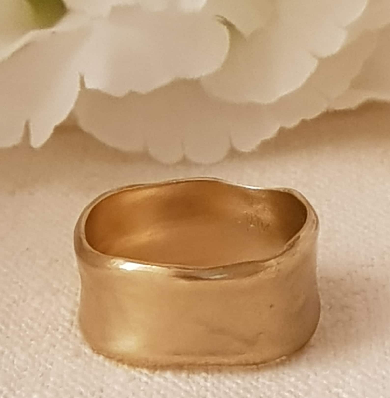 18K Gold Cigar Band Ring Wide Gold Band Shiny Gold Ring - Etsy