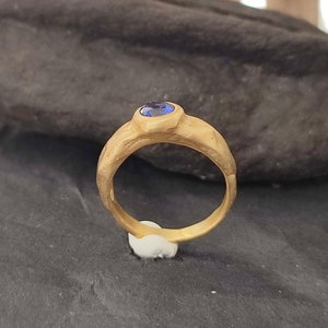 Dark Blue Sapphire Ring, Thick Rustic Gold Ring, 18K Gold Ring With Deep Blue Gemstone, Women's ...