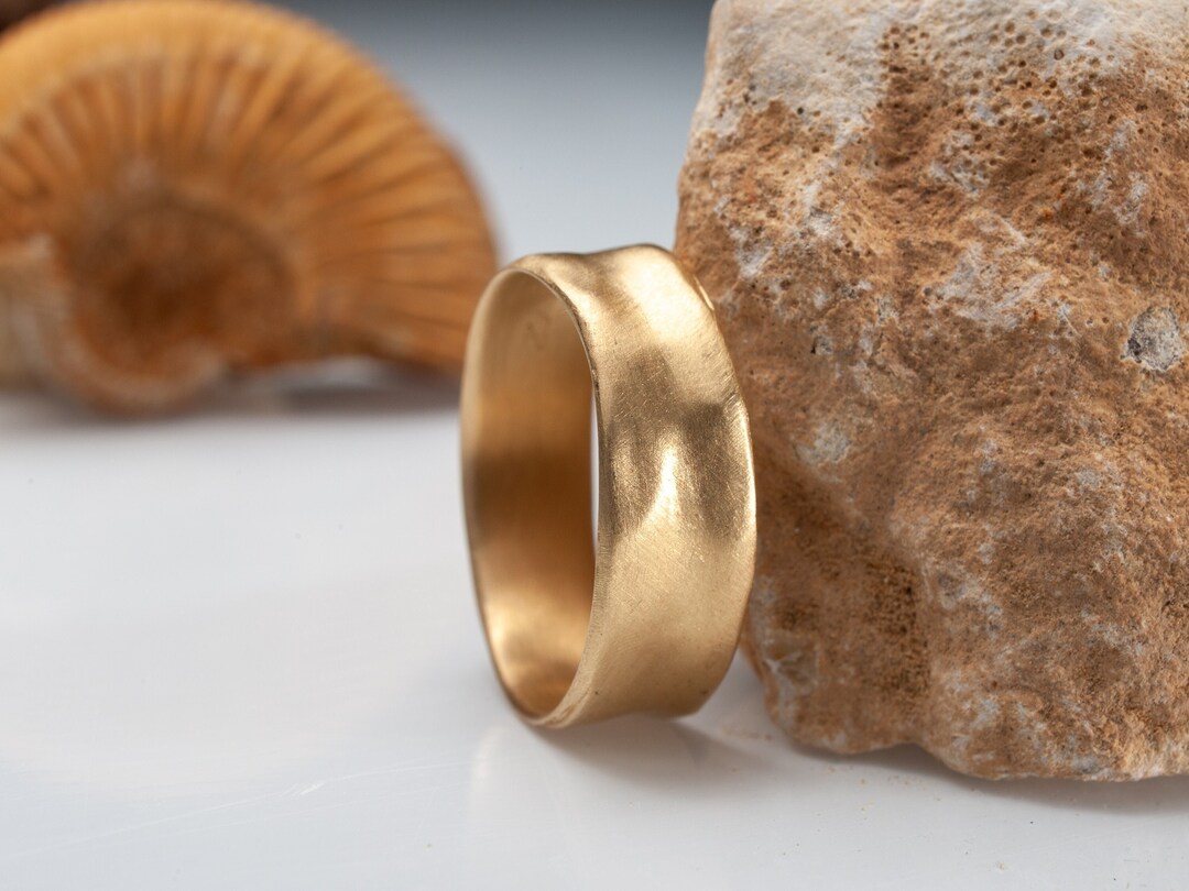 22k Gold Men's Ring, Matte Gold Wedding Band, Men's Solid 22K Handmade ...
