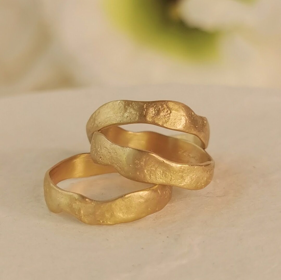 3 Piece Stacking Gold Ring Set, 18K Solid Yellow Gold Matching 3 Rings ...