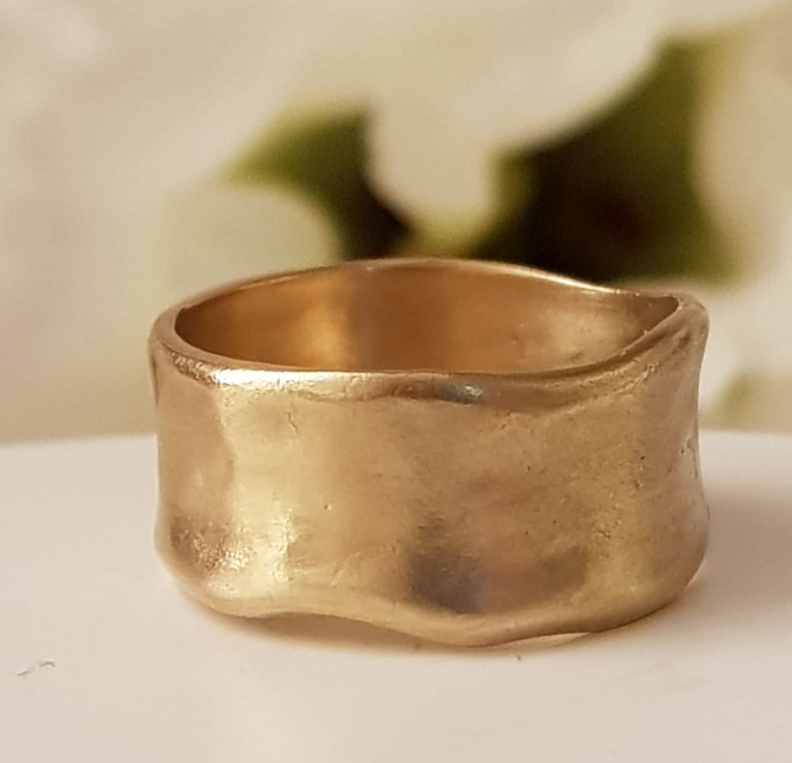 18K Gold Cigar Band Ring Wide Gold Band Shiny Gold Ring - Etsy