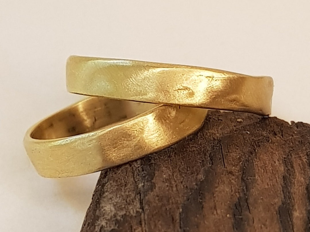14K Gold Wedding Band Set, 4mm Wedding Ring Set, Matching His & Hers ...