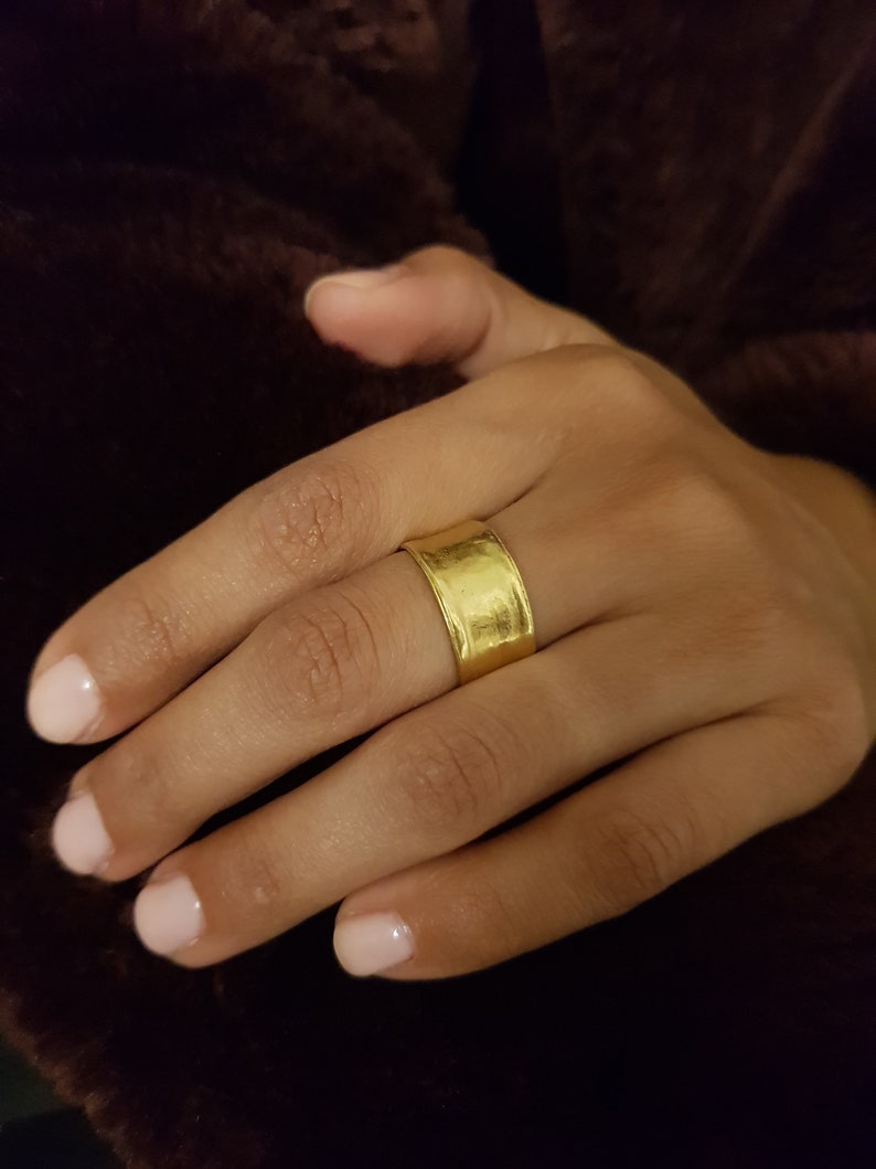 18K Solid Gold Wedding Ring for Women Wide Band Ring Cigar - Etsy