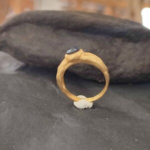 18k Gold Dark Blue Sapphire Ring, Thick Melted Gold Ring, Blue Gemstone Gold Ring, Women's ...