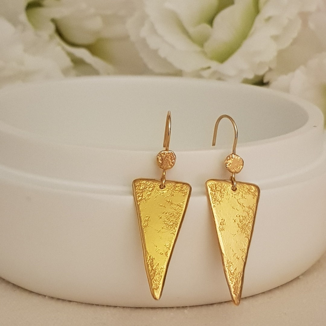 Long Triangle Dangle Earrings, Minimalist Earring Drop Earrings, Gold ...