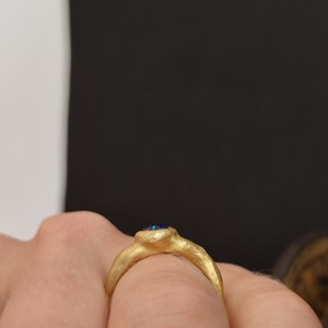 18k Gold Dark Blue Sapphire Ring, Thick Melted Gold Ring, Blue Gemstone Gold Ring, Women's ...