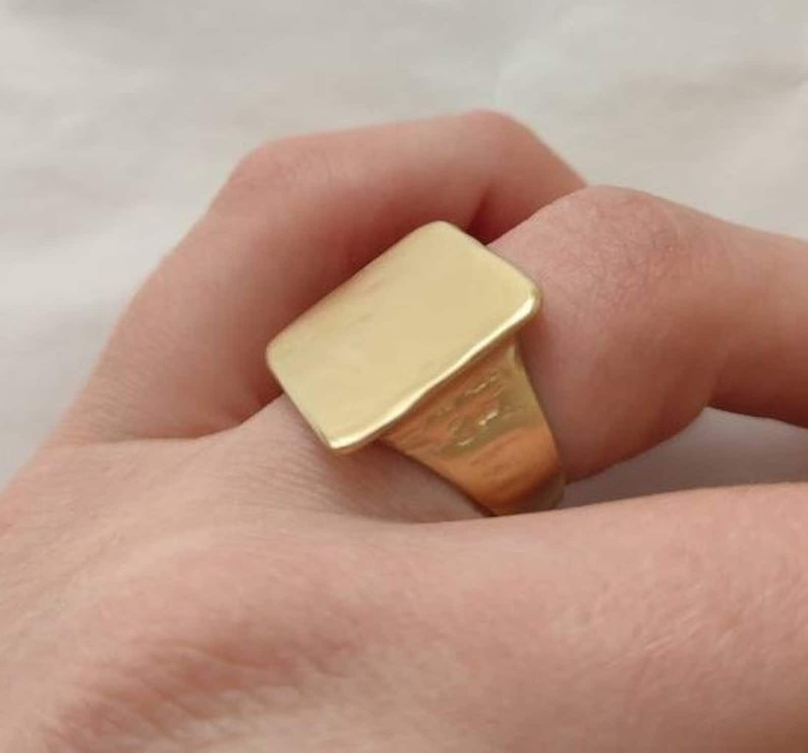 Chunky 18K Gold Statement Ring for Women, Unique Gold Square Signet ...