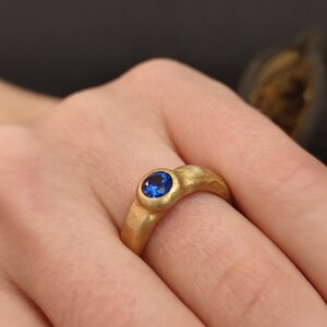 18k Gold Dark Blue Sapphire Ring, Thick Melted Gold Ring, Blue Gemstone Gold Ring, Women's ...