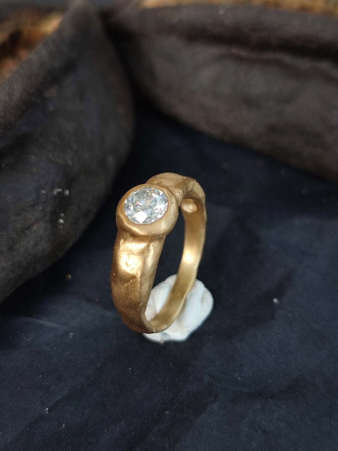 Half Carat Diamond Gold Engagement Ring, Melted Gold Ring, Women's ...