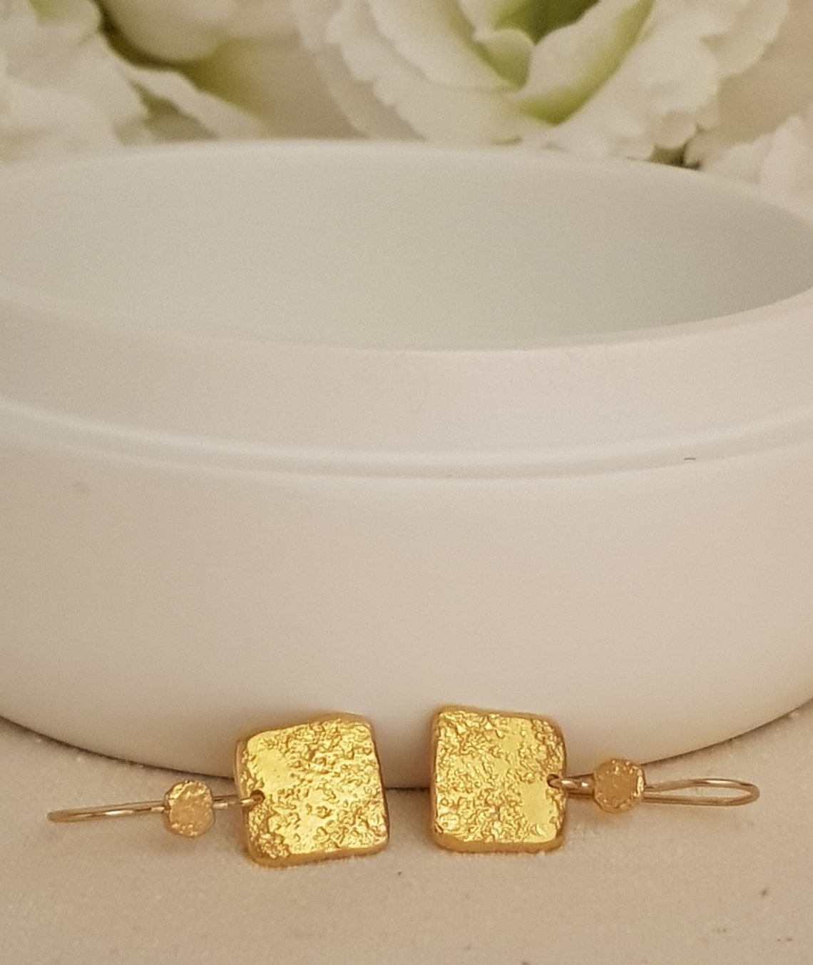 Gold Square Dangle Earrings Hammered Drop Earrings for Women | Etsy