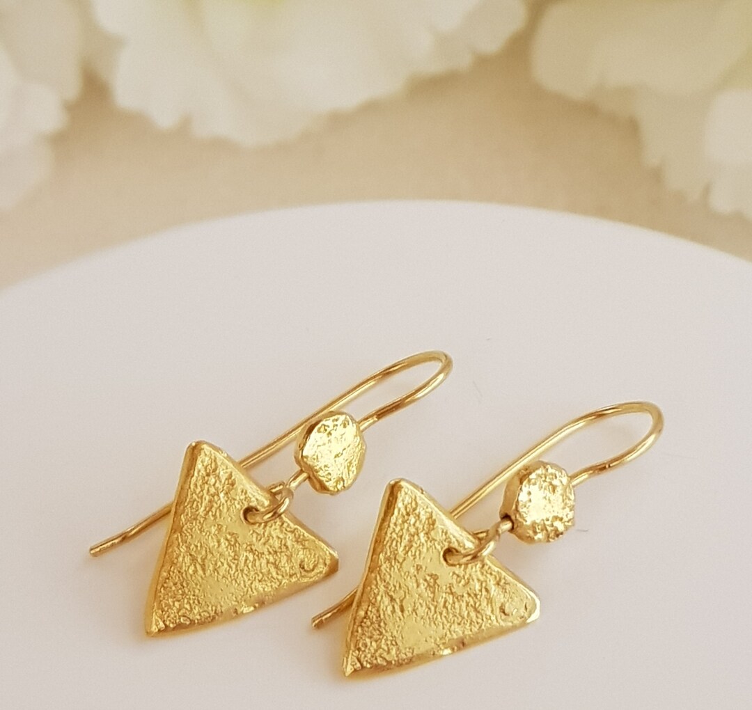 Gold Earrings for Women, Triangle Gold Dangle Earrings, Hammered Drop ...