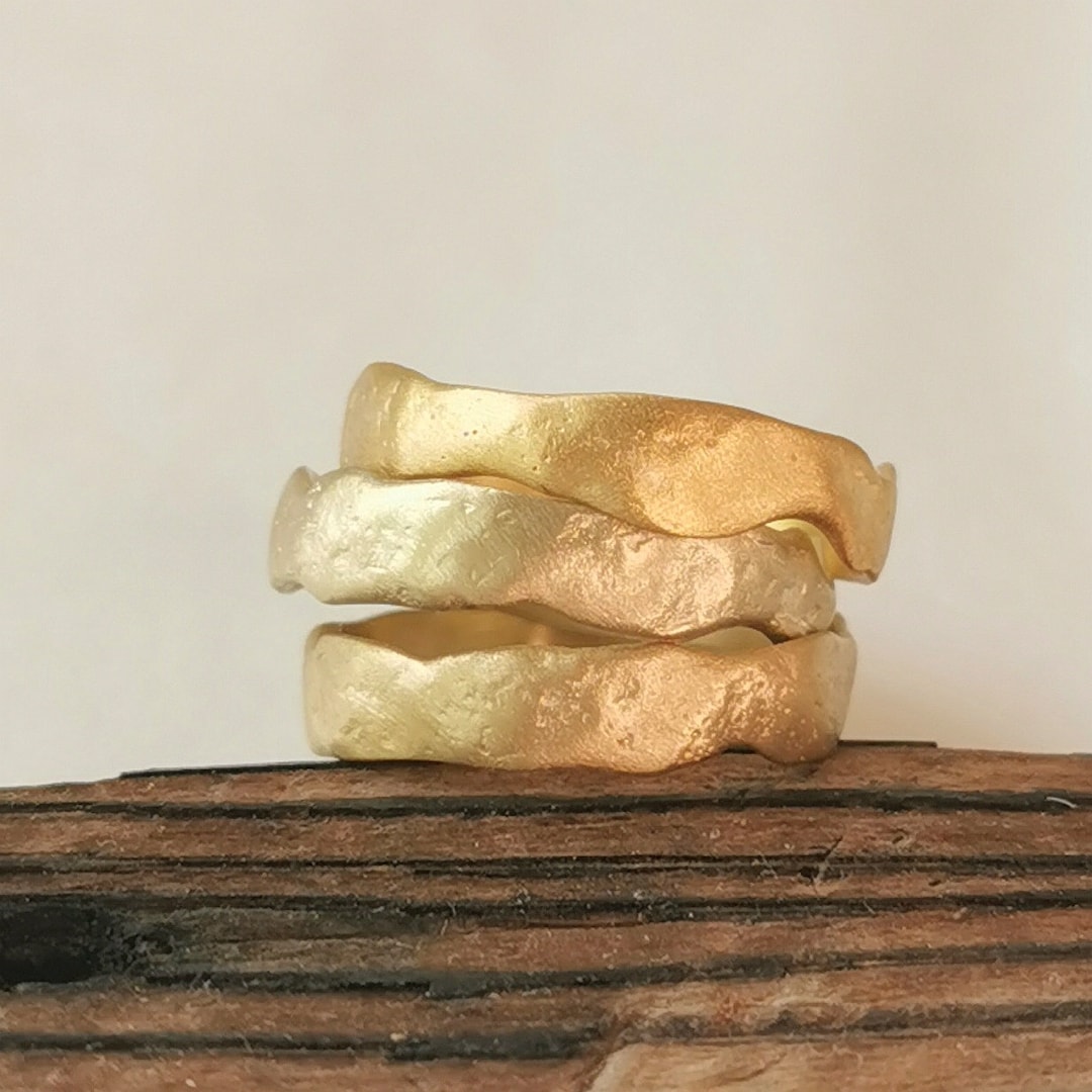 3 Rings Hammered Gold Ring Set, 14k Gold Ring, 18k Gold Ring, 22k Gold ...