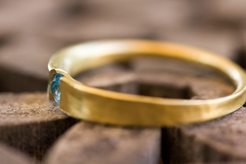 Engagement Ring, Dainty Blue Diamond Ring, 14k Solid Gold Stackable ...