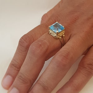Unique Blue Topaz Ring for Women, Square London Blue Topaz Ring ...