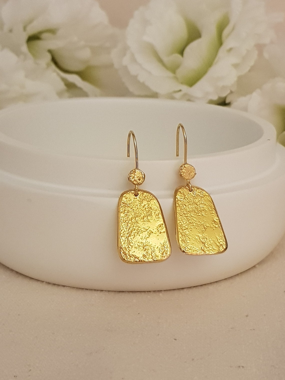 Gold Hammered Rectangle Earrings for Women Wedding Jewelry | Etsy