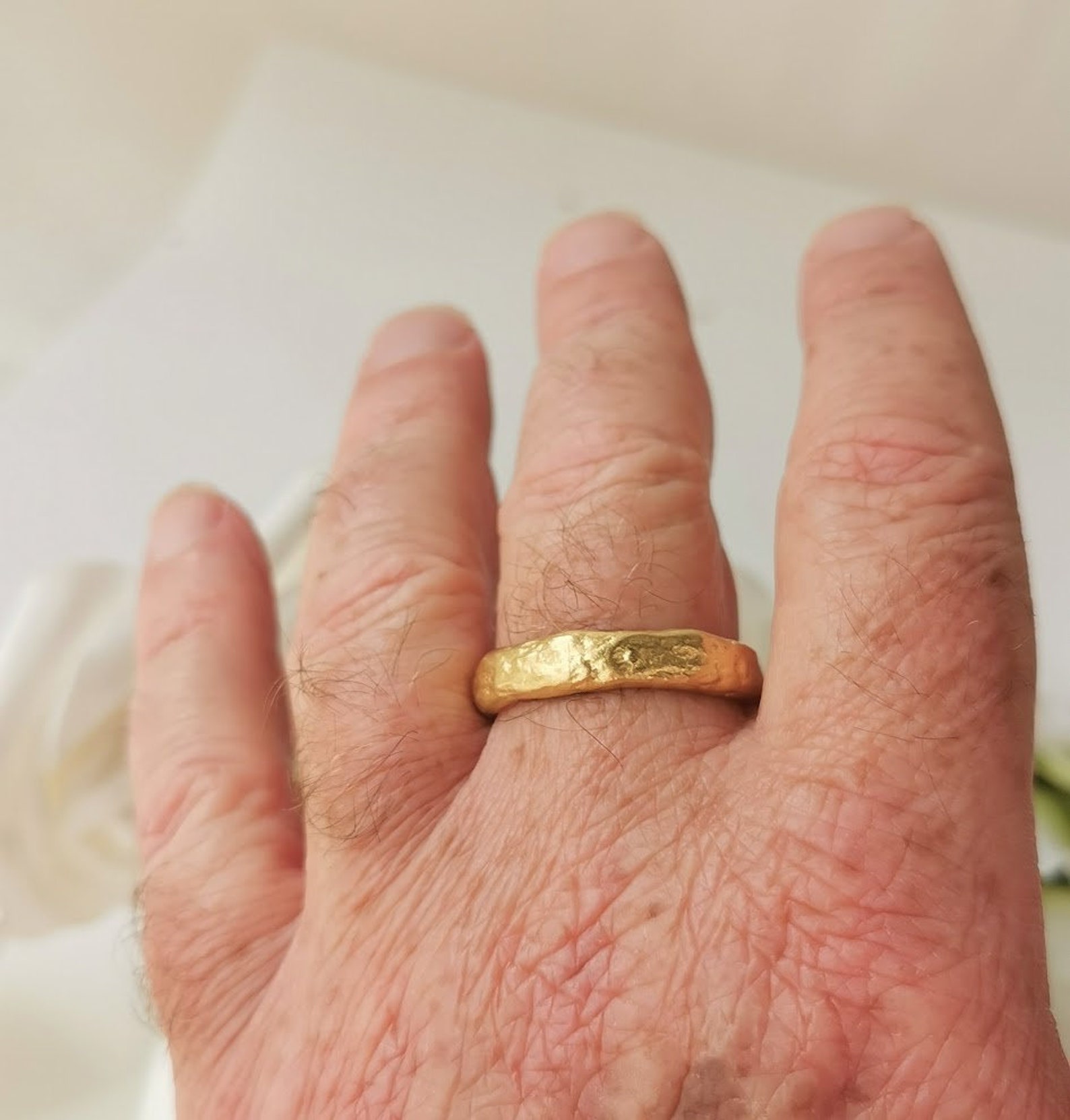 2mm 18k Thick Full Solid Gold Wedding Ring for Women or Men, Hammered ...