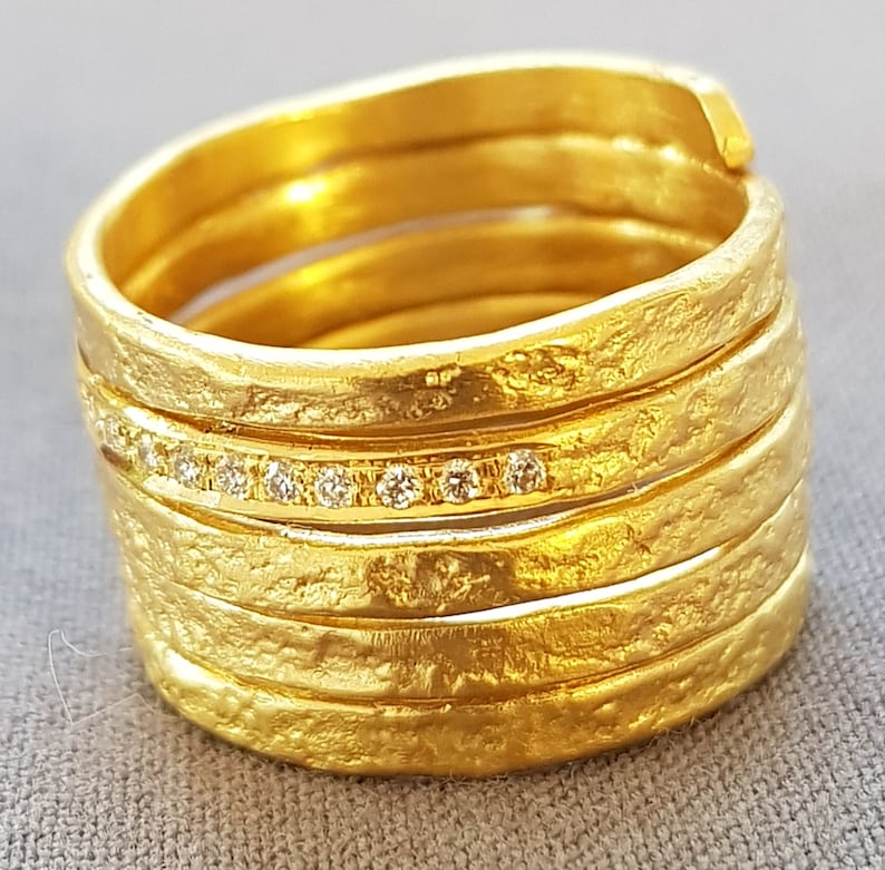 Hammered Spiral Ring | Gold Wrap Ring | Wedding Band | Diamond Wedding ...