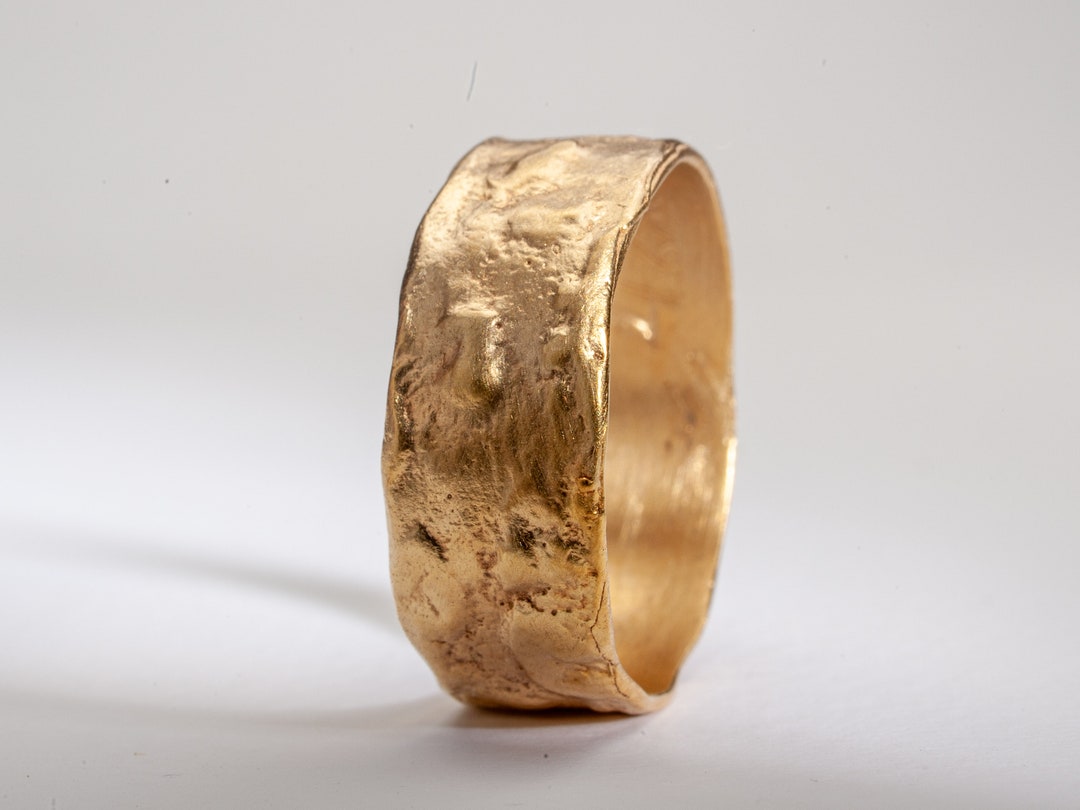 Men's 8mm Cigar Gold Ring, Textured Rough Gold Ring for Men, Vintage ...