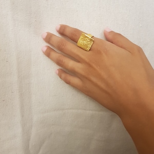 Gold Statement Ring , Large Rectangle Band, Geometric Square Cocktail ...