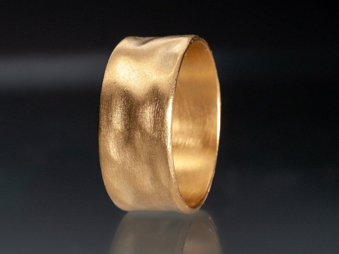 22k Gold Wedding Band for Women, 8mm Wide Gold Ring, Matte Finish Gold ...