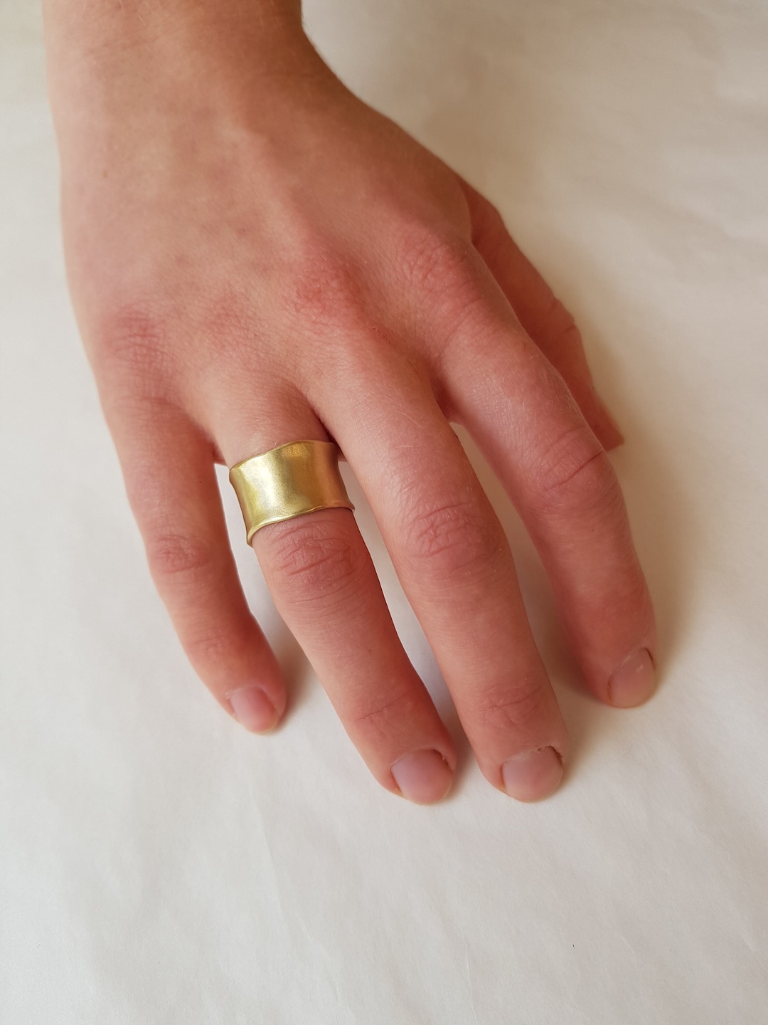 14K Gold Wide Wedding Ring, 11-12mm Wide Gold Cigar Band Ring, Unique ...