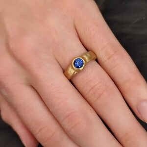 Dark Blue Sapphire Ring, Thick Rustic Gold Ring, 18K Gold Ring With Deep Blue Gemstone, Women's ...