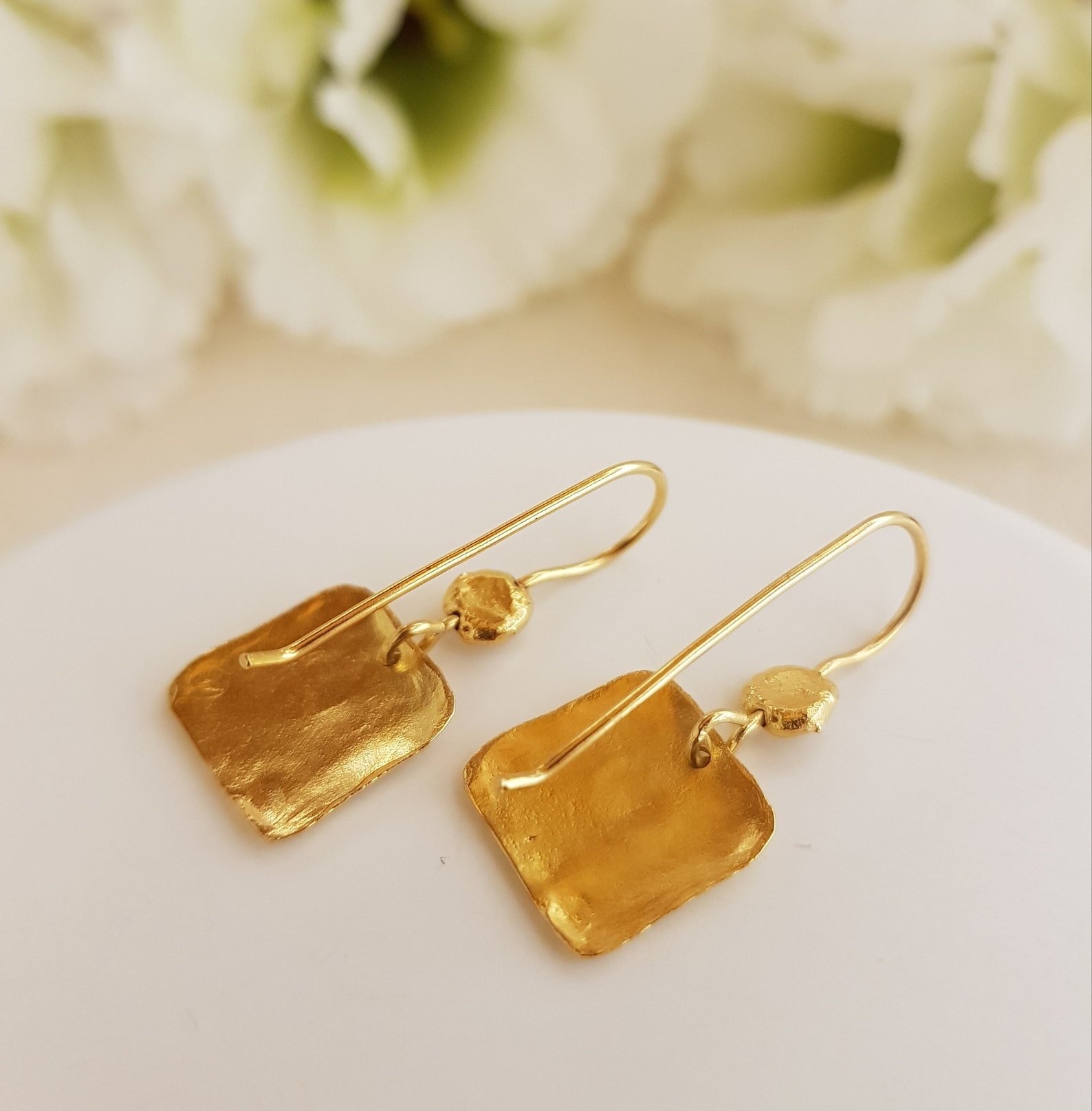 Gold Square Dangle Earrings Hammered Drop Earrings for Women - Etsy