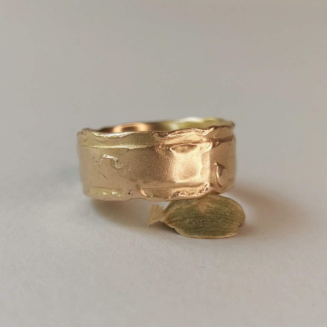 14k Melted Gold Ring, Unique Rough Organic Gold Ring, Rustic Gold ...