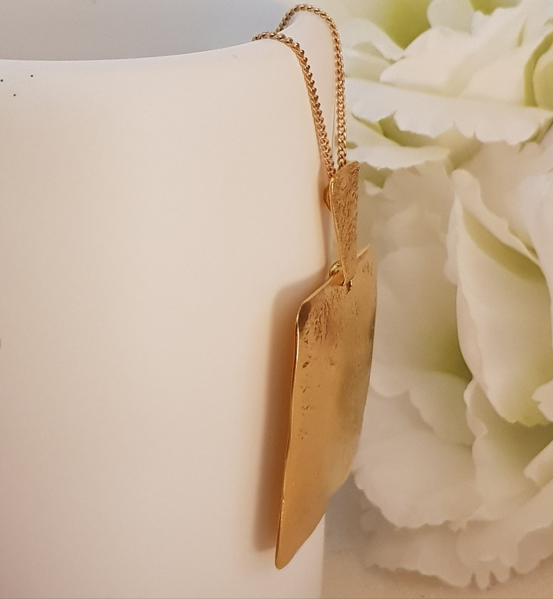 Long Rectangle Gold Pendant Necklace Square Rustic Pendant - Etsy