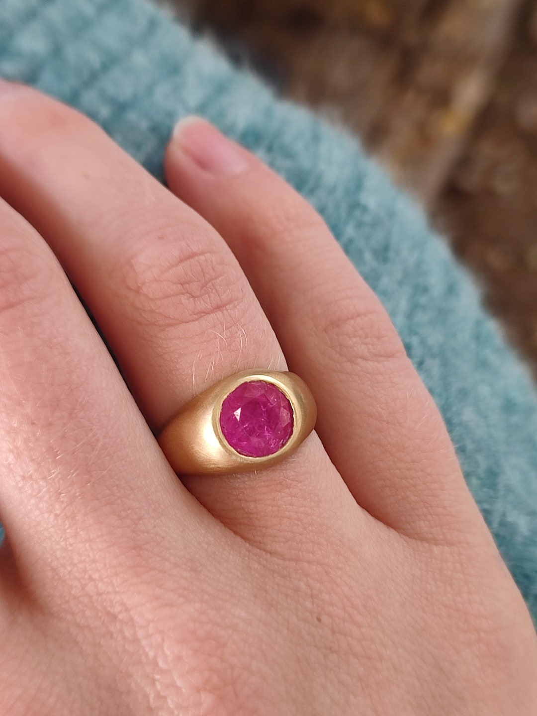 Ruby Signet Ring for Women, 18K Gold Signet Ring With Translucent Ruby ...