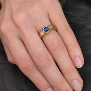 18k Gold Dark Blue Sapphire Ring, Thick Melted Gold Ring, Blue Gemstone Gold Ring, Women's ...