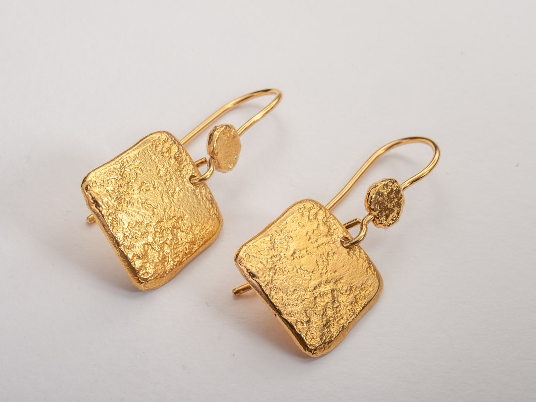Small Gold Square Earrings, 14k Hammered Gold Earrings for Women, Solid ...