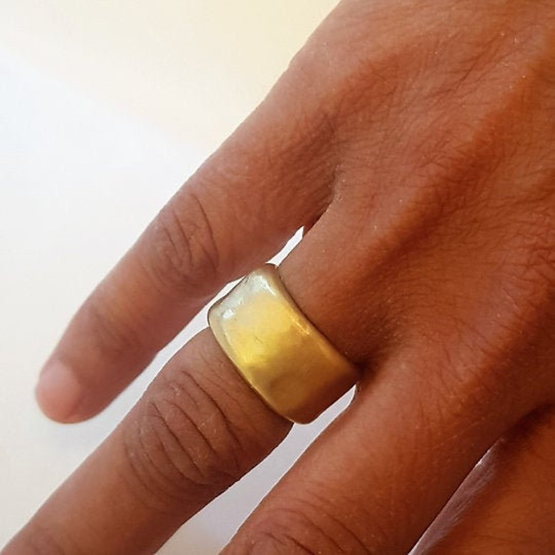 14K Gold Thick Wedding Band, Wide Band Ring, Statement Ring, Organic ...