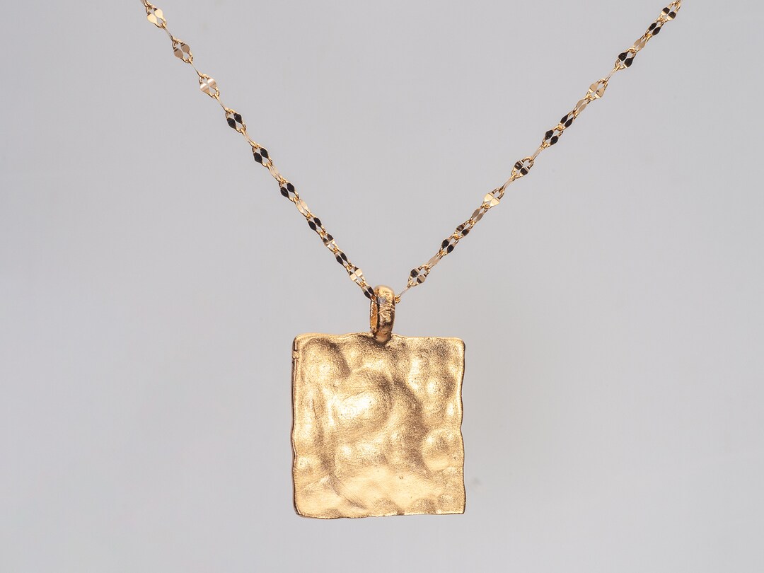 14k Hammered Gold Square Pendant Necklace, Handmade Jewelry for Women ...