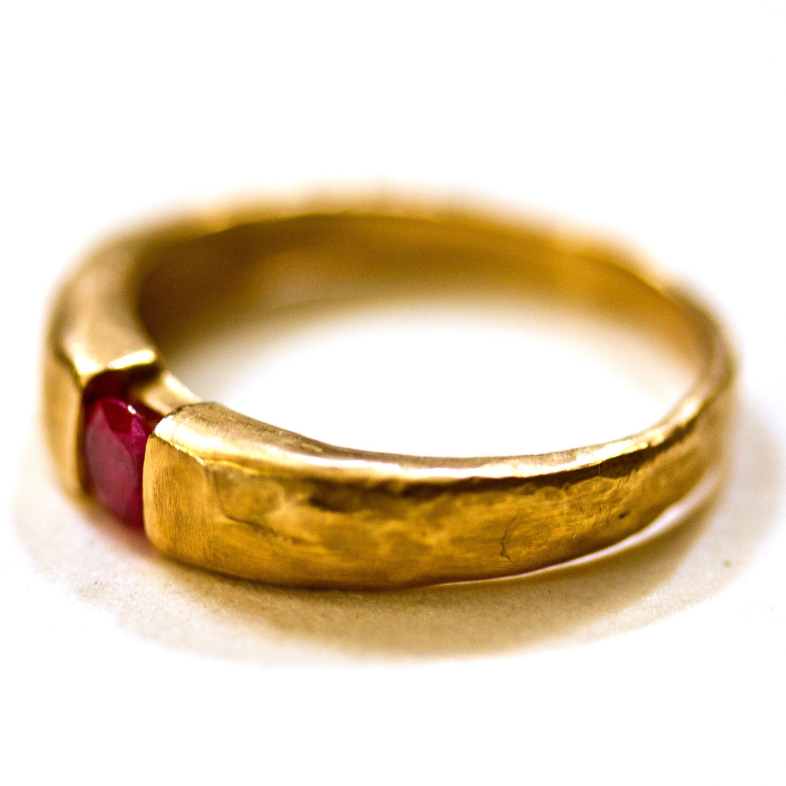 Ruby Gemstone Ring, July Birthstone Ring, 14K Textured Gold Gemstones ...