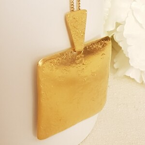 Long Rectangle Gold Pendant Necklace, Square Rustic Pendant, Delicate ...
