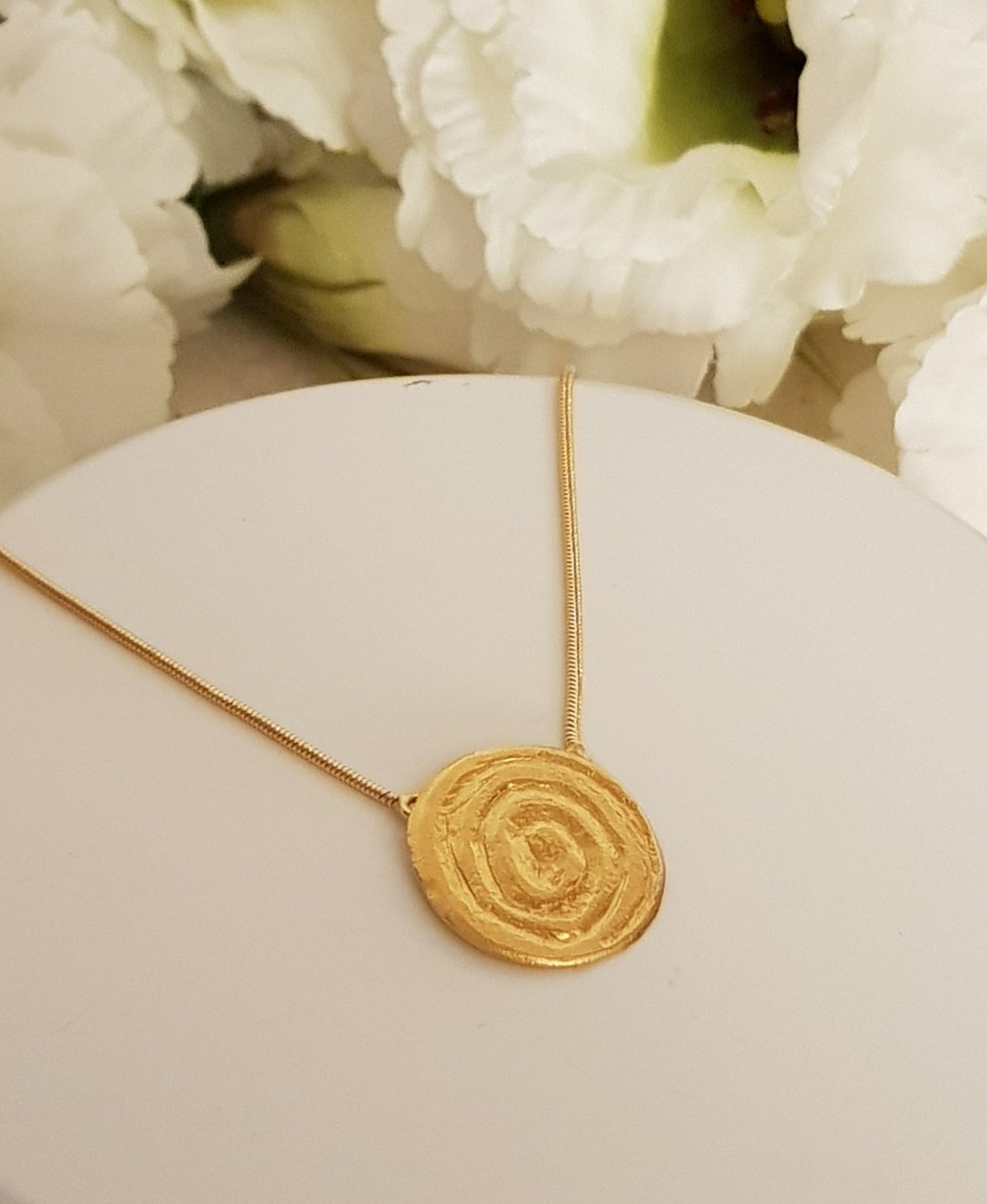 Boho Rough Disc Necklace, Tribal Gold Hammered Pendant Necklace, Tribal ...